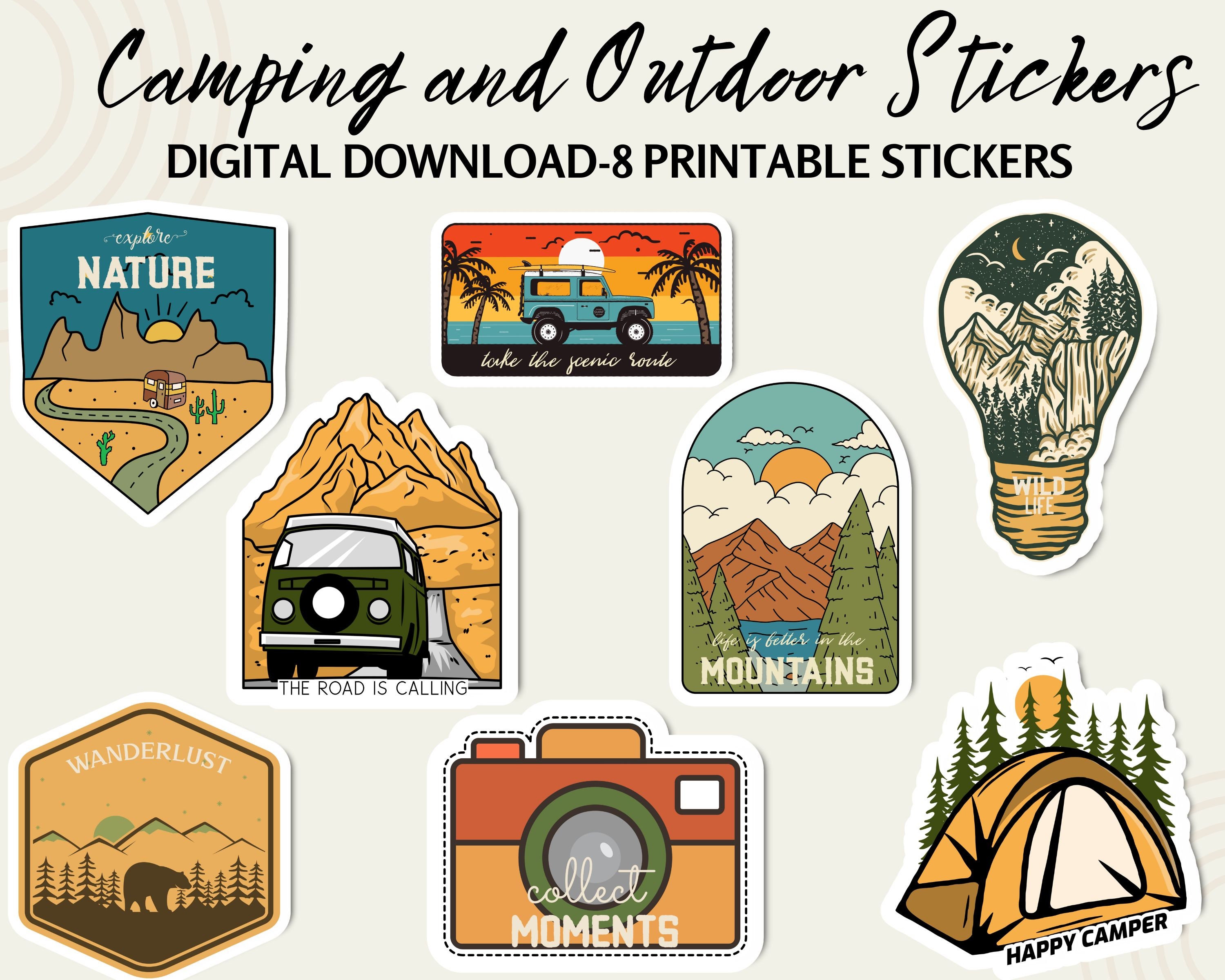 Printable Camping, Hiking and Outdoors PNG Digital Designs, Instant ...