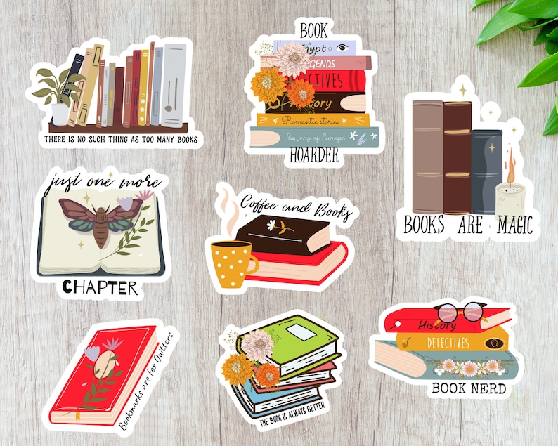 Printable Book Lover Stickers, Digital Stickers, PNG Stickers ,print ...