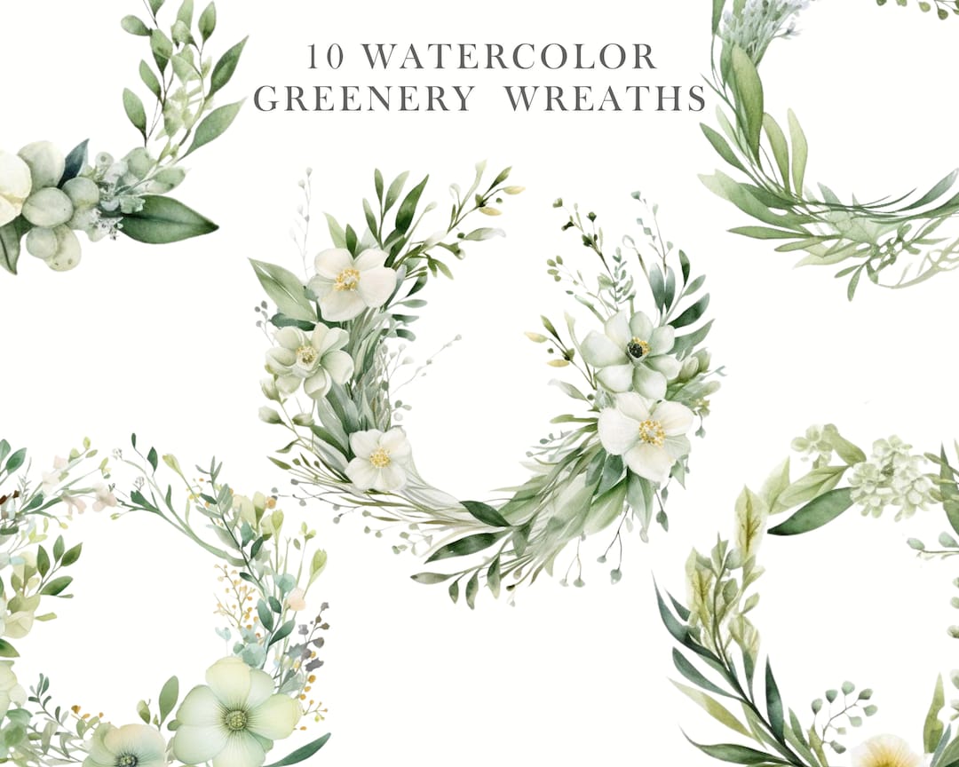 Watercolor Greenery Wreaths , Green Foliage Clipart ,greenery Clipart ...