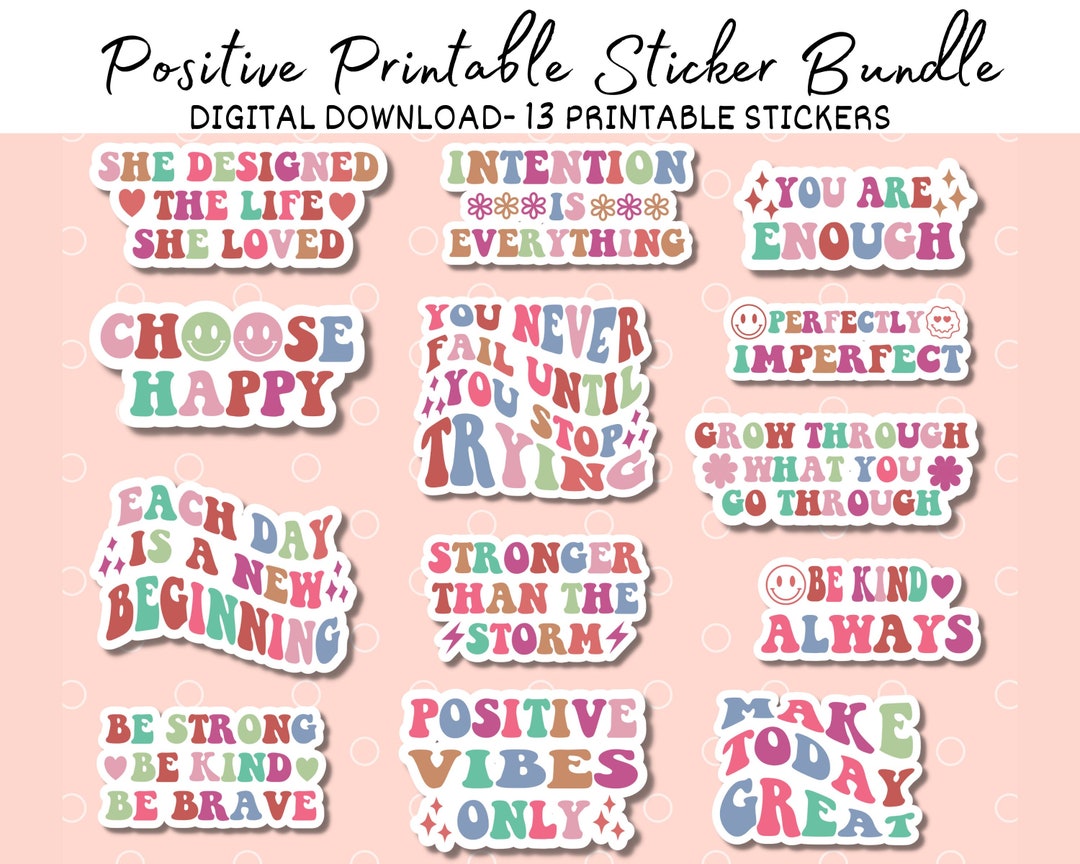 Positive Sticker Bundle, Groovy Sticker , Retro Motivational Sticker ...