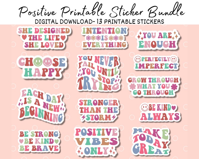 Positive Sticker Bundle, Groovy Sticker , Retro Motivational Sticker ...