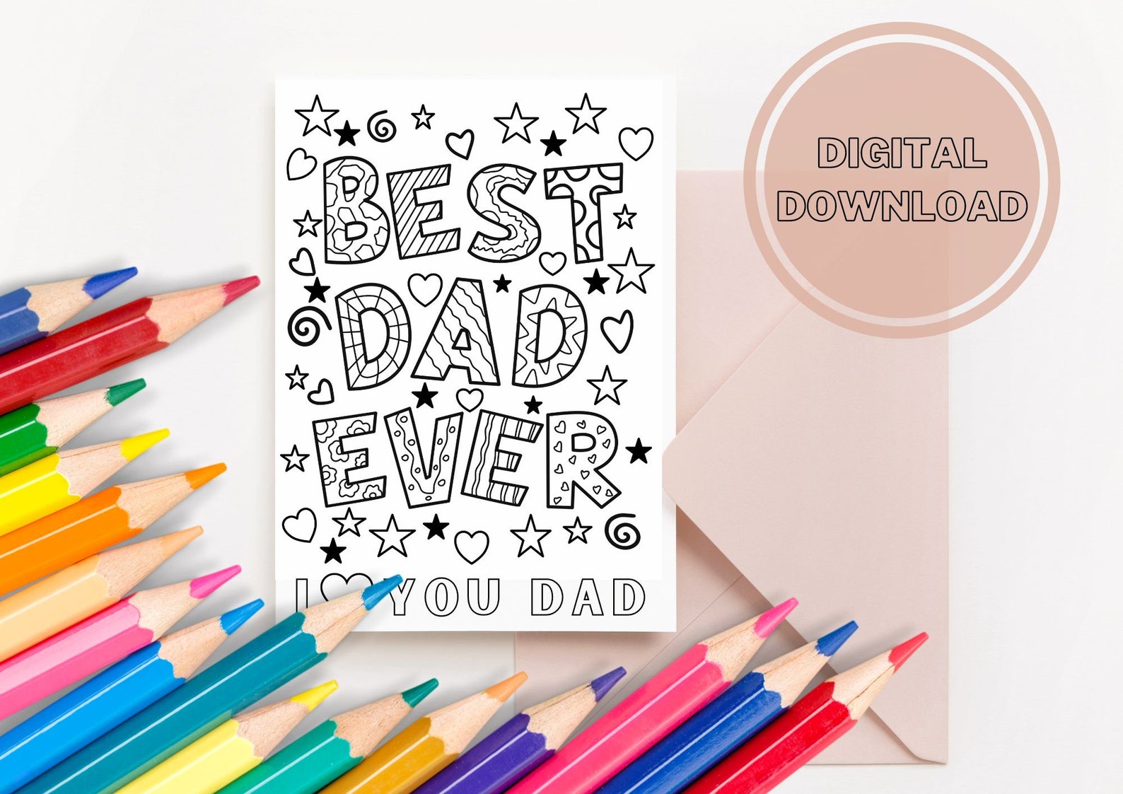 Fathers Day Coloring Page, Digital Birthday Coloring Card, Dad Greeting ...
