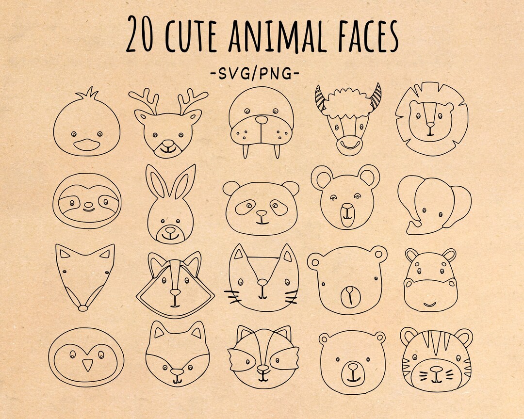 Animals Face Svg File, Animals Heads Svg, Cute Faces Animal Svg ...