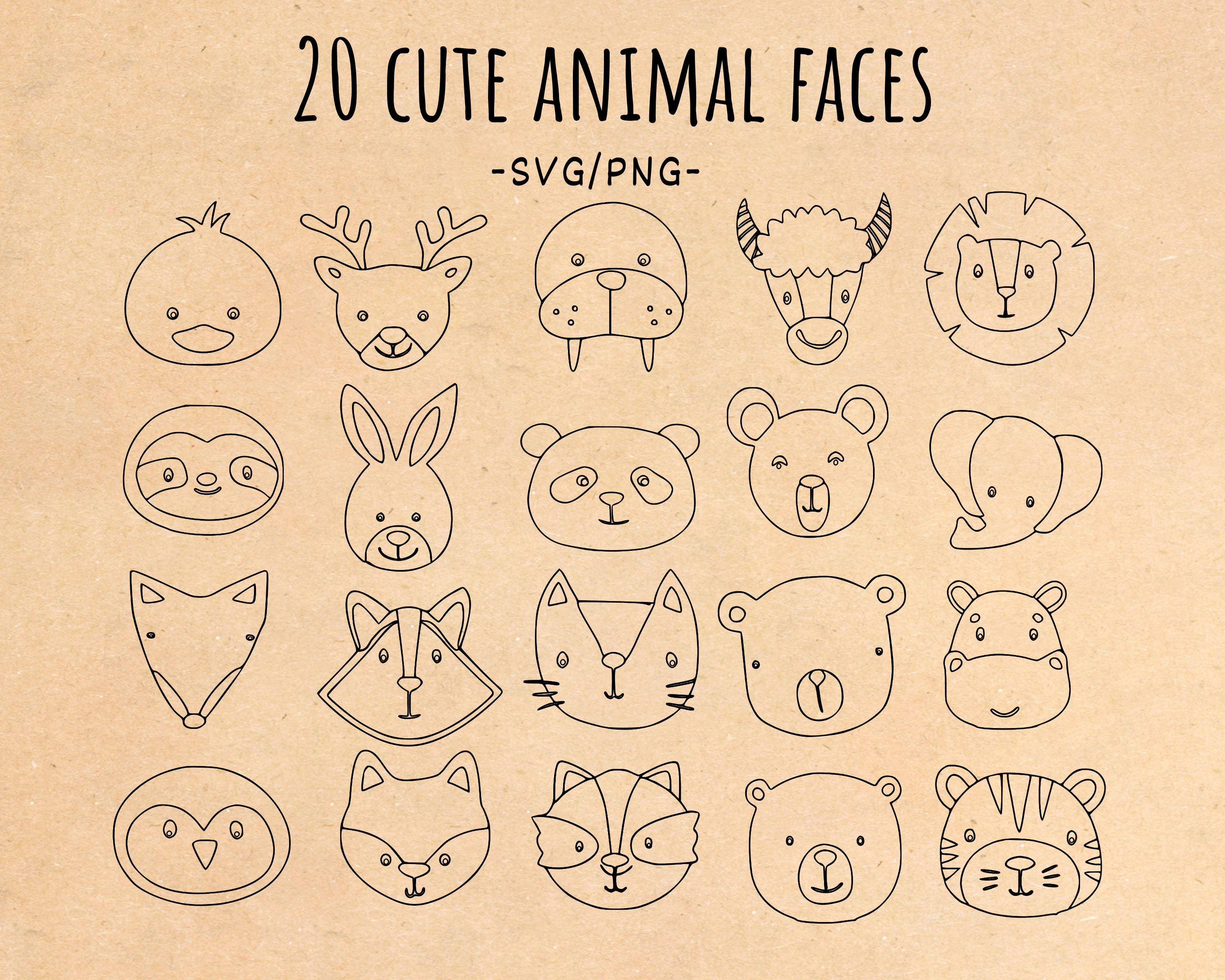 Animals Face Svg File, Animals Heads Svg, Cute Faces Animal Svg ...
