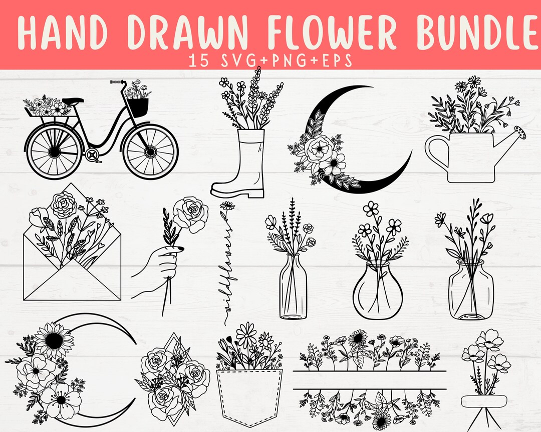 Flower Bundle, Floral Svg Bundle, Flower Svg, Wildflower Svg, Bouquet ...