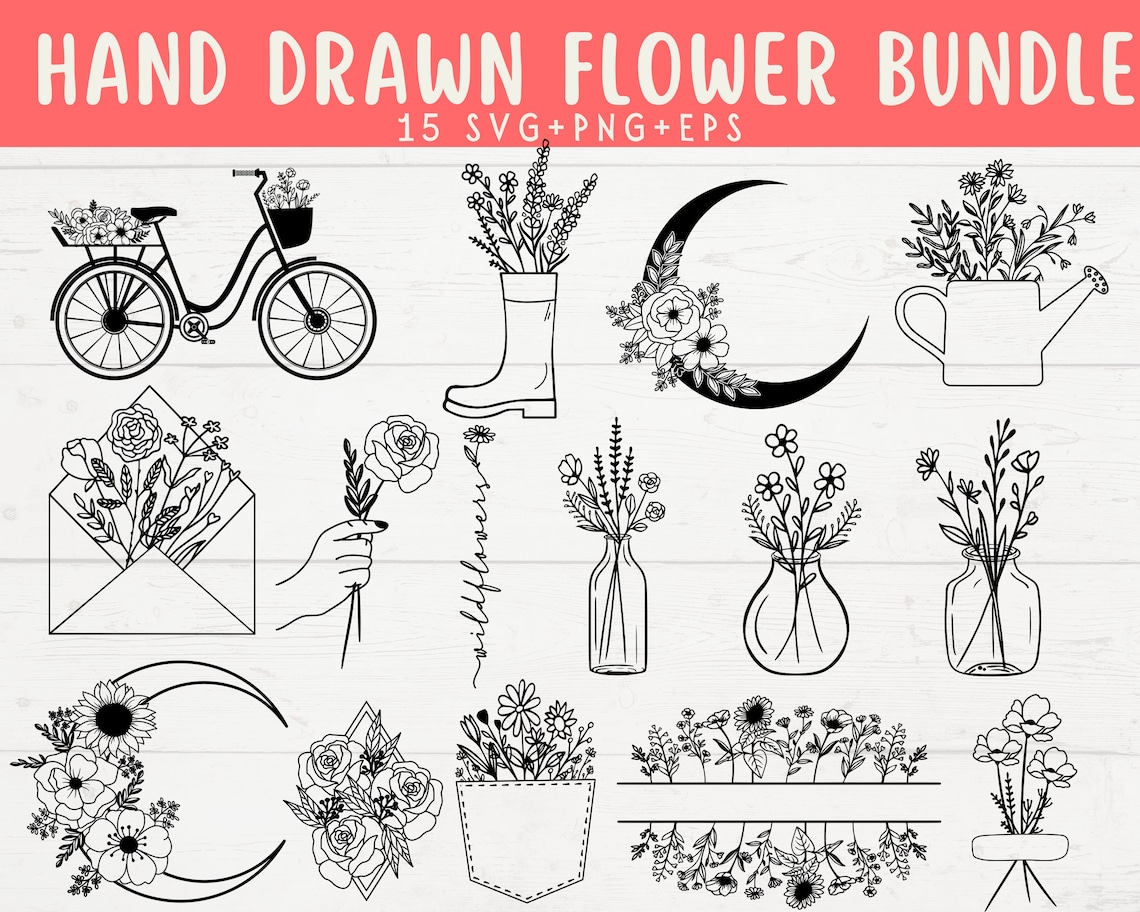 Flower Bundle, Floral Svg Bundle, Flower Svg, Wildflower Svg, Bouquet ...