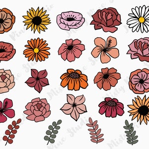 Retro Flowers Clipart, Boho Floral Clipart, Retro Clipart, Boho Clipart ...