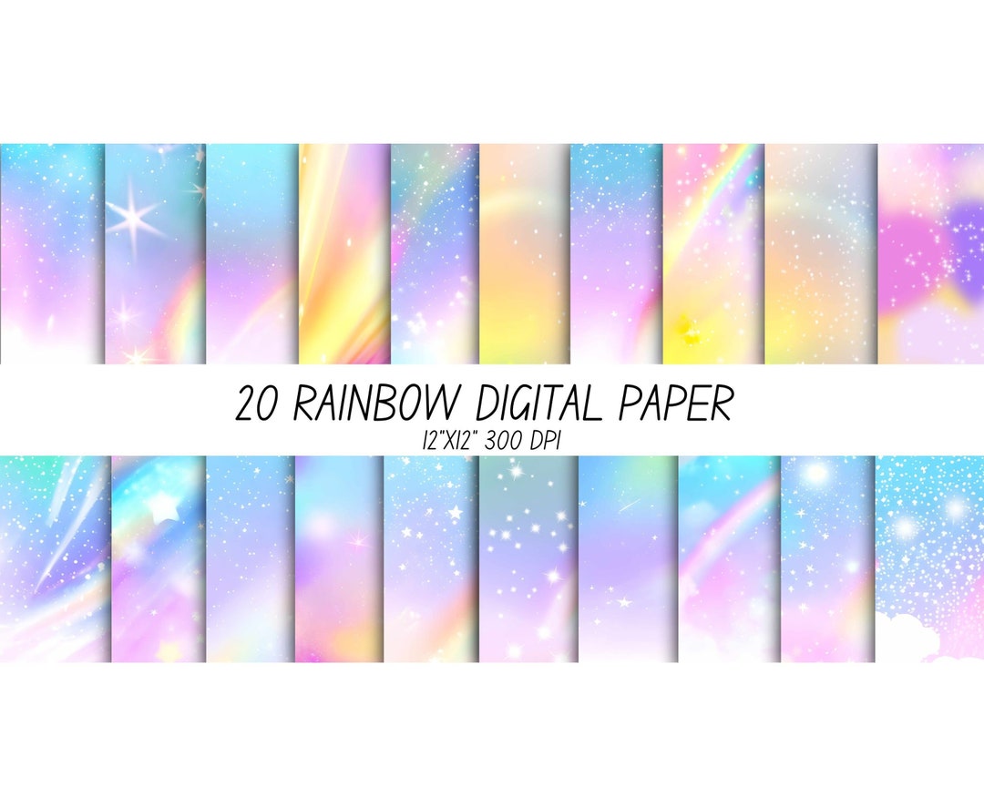 20 Rainbow Digital Paper, Rainbow Cloudy Skies Digital Paper, Fantasy ...