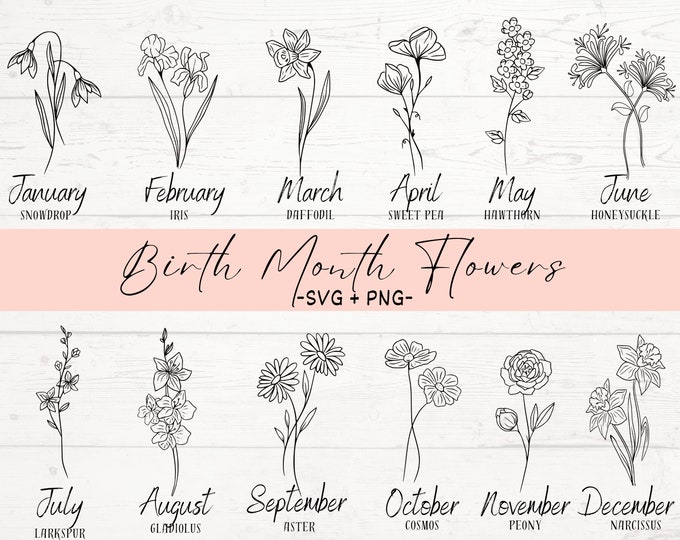 Birth Month Flower Bundle, Birth Month Flower Svg, Flower Svg, Floral ...