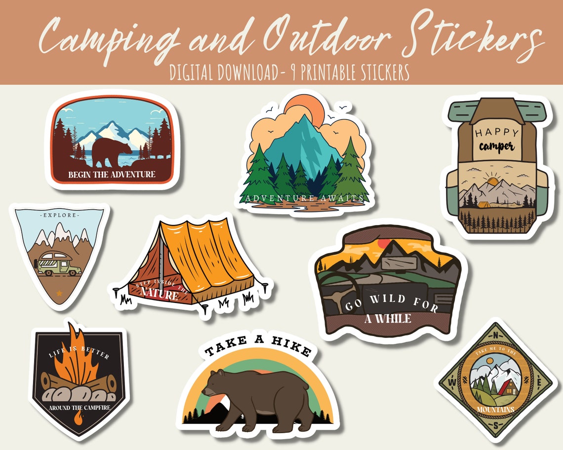 Printable Camping, Hiking and Outdoors PNG Digital Designs, Instant ...