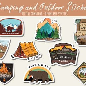 Printable Camping, Hiking and Outdoors PNG Digital Designs, Instant ...