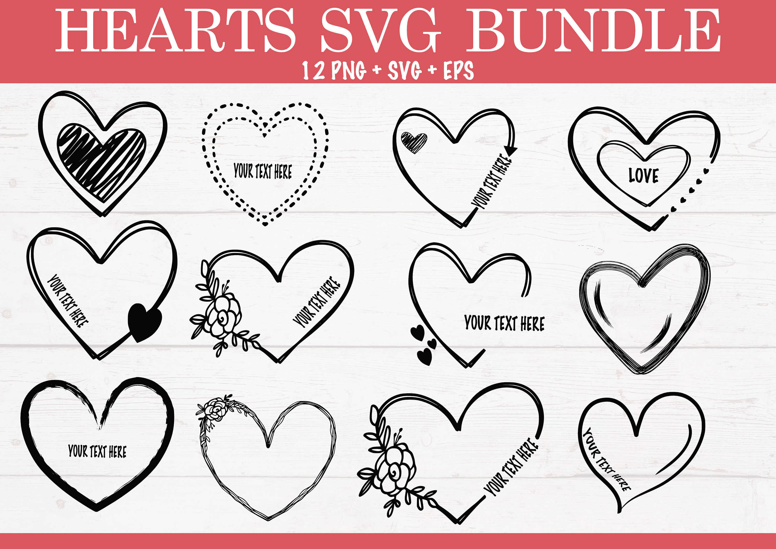 Doodle Heart SVG Bundle, Heart Svg Bundle, Hand Drawn Heart Svg, Open ...