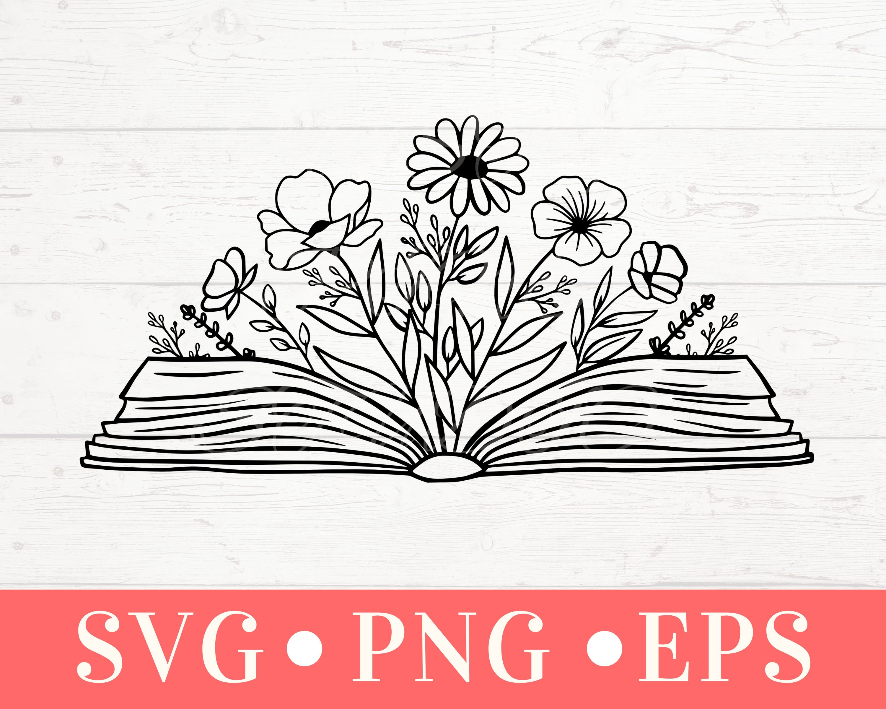Floral Book SVG, Book Svg, Book With Flowers Svg, Reading Svg, Read ...