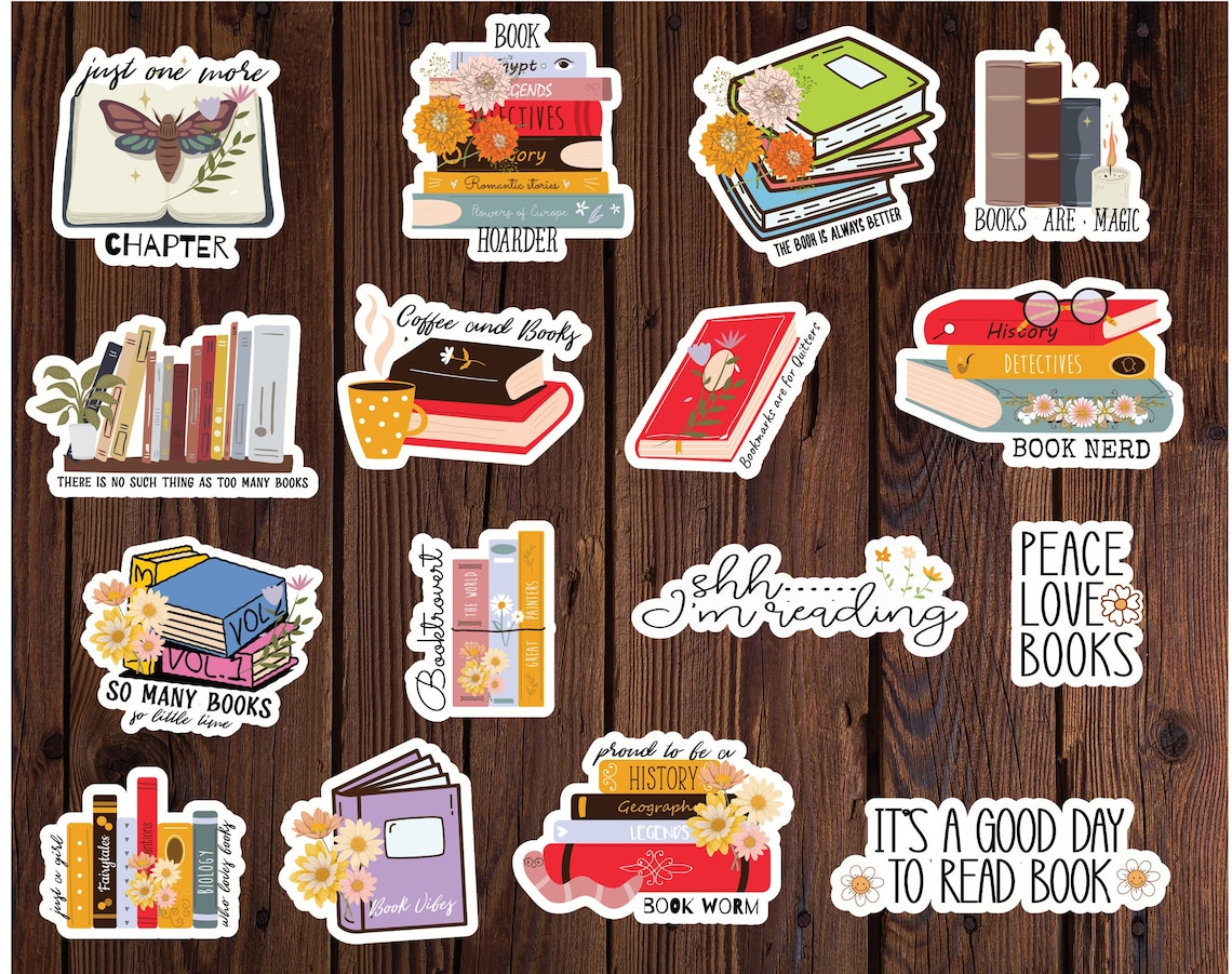 Printable Book Lover Stickers, Digital Stickers, PNG Stickers ,print ...