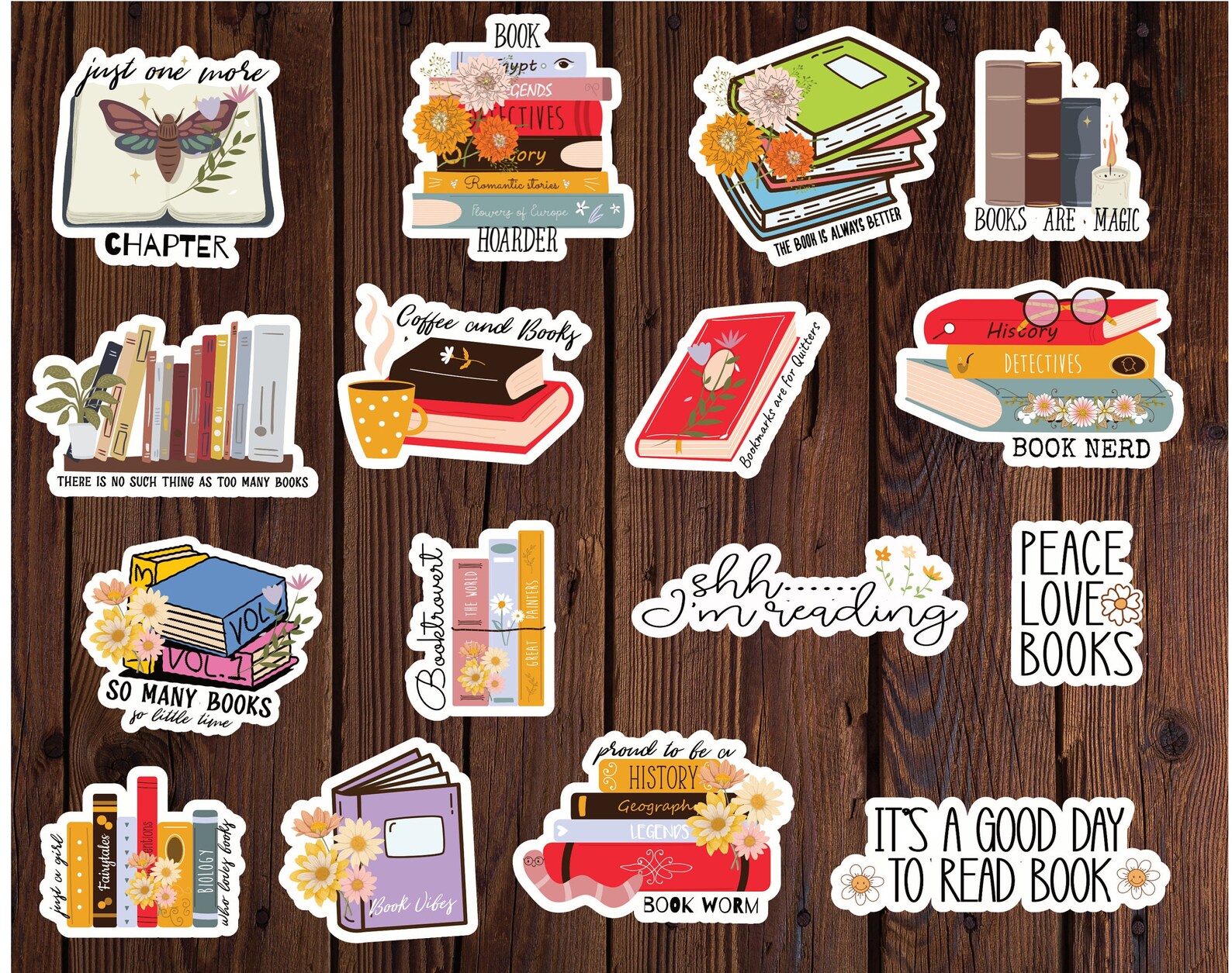 Printable Book Lover Stickers, Digital Stickers, PNG Stickers ,print ...