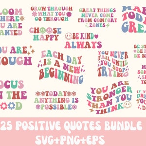 25 Positive Affirmations, Groovy Svg, Retro Motivational Bundle Svg ...