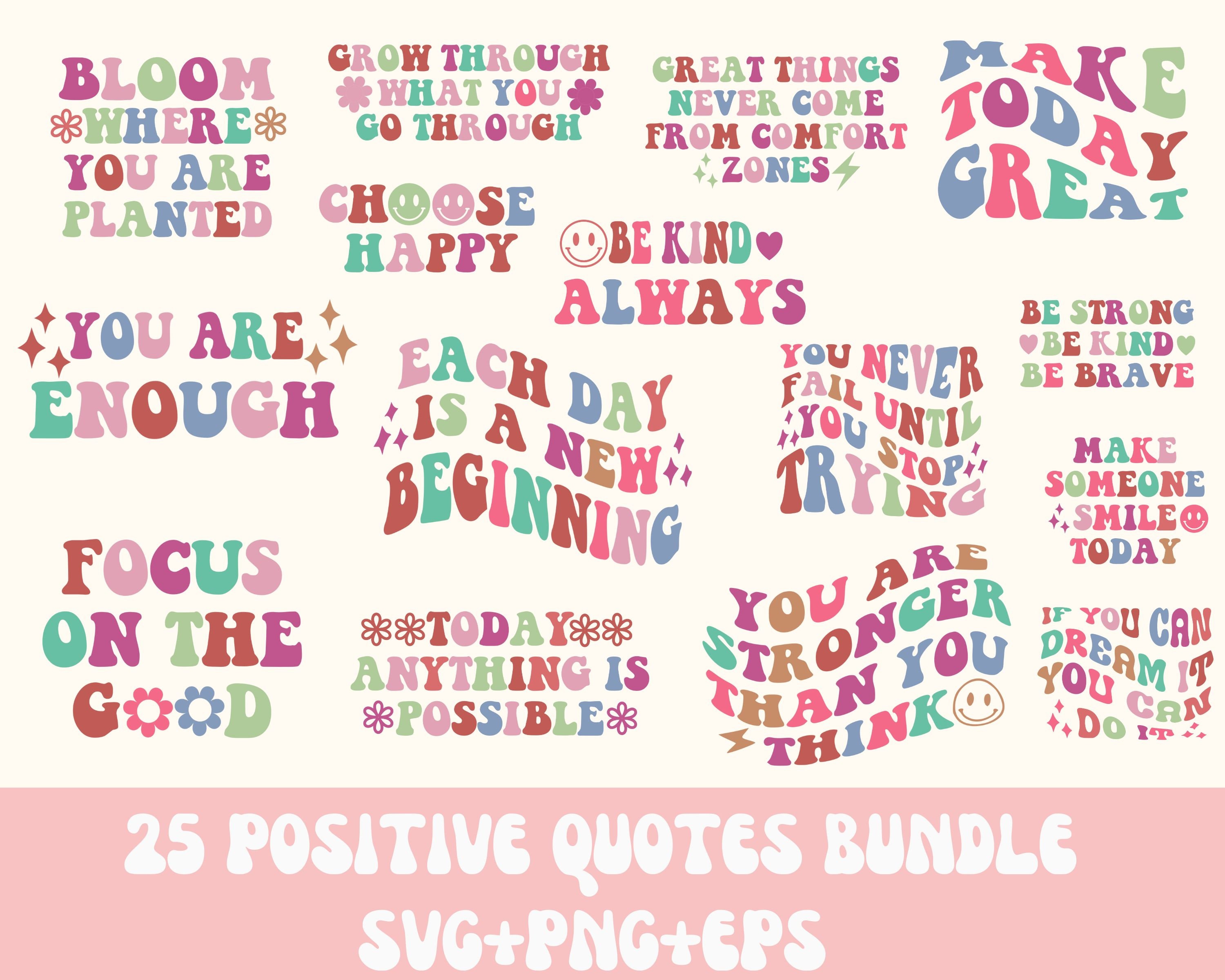 25 Positive Affirmations, Groovy Svg, Retro Motivational Bundle Svg ...