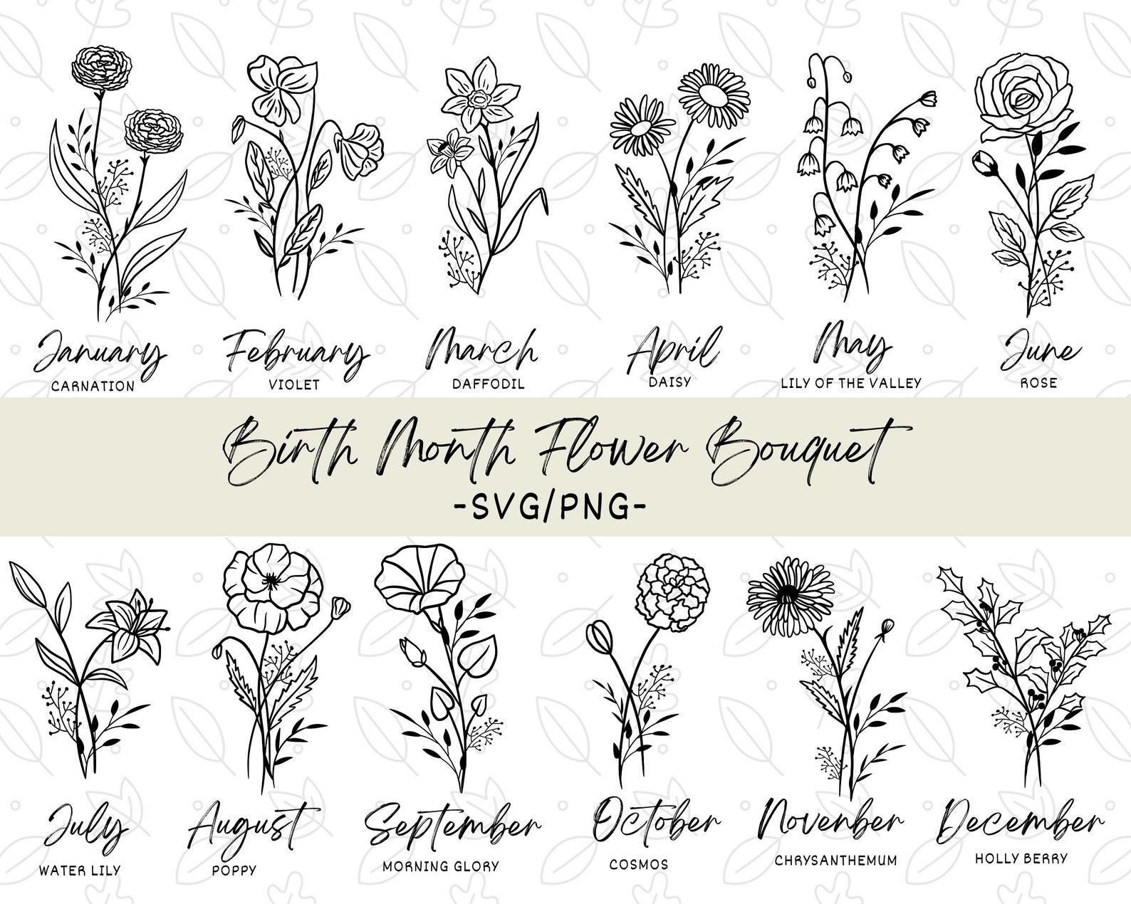 Birth Month Flower Bouquet Bundle, Birth Month Flower Svg, Flower Svg ...
