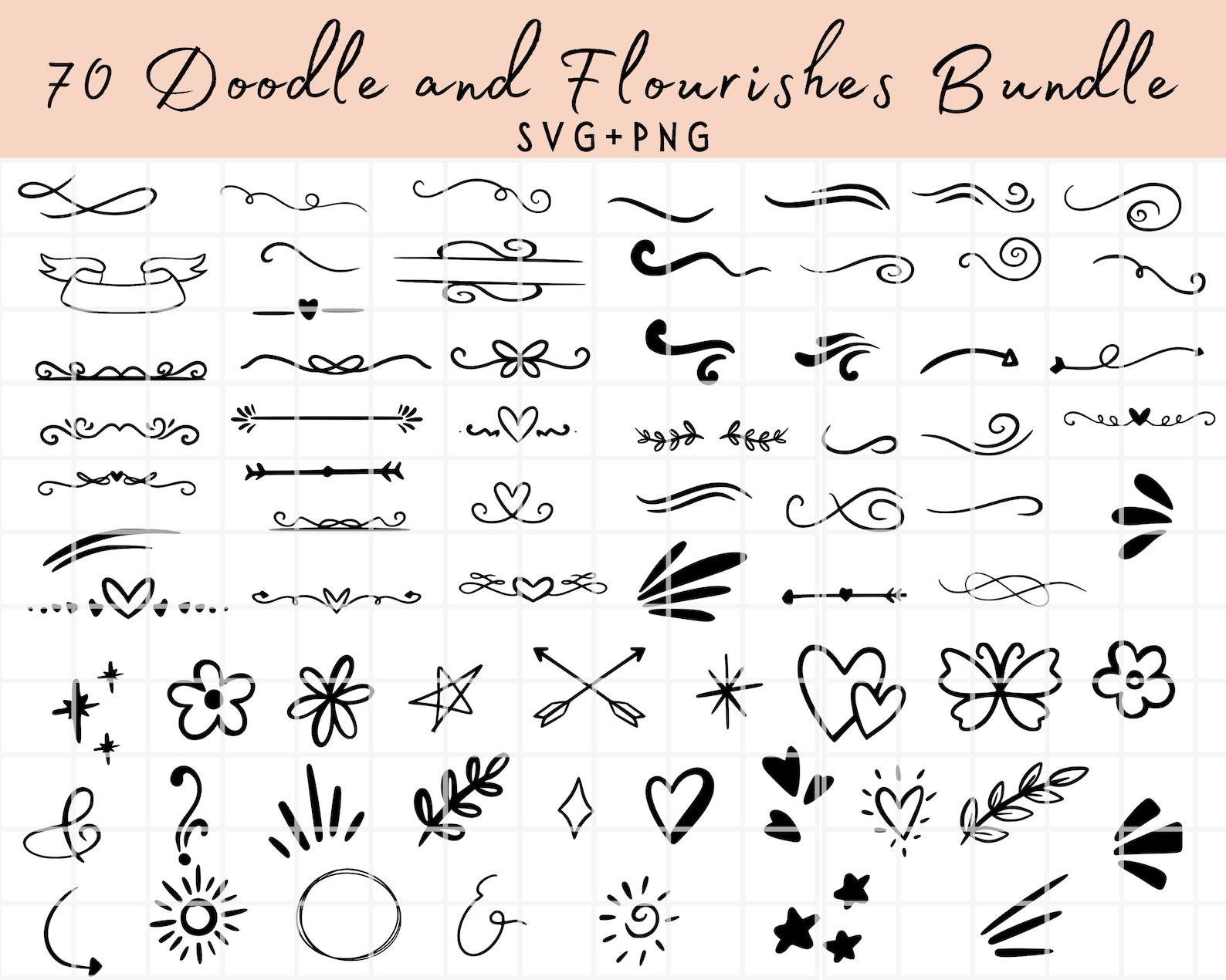 Doodle Elements Svg Bundle, Swashes Svg, Hand Drawn Doodle Elements ...