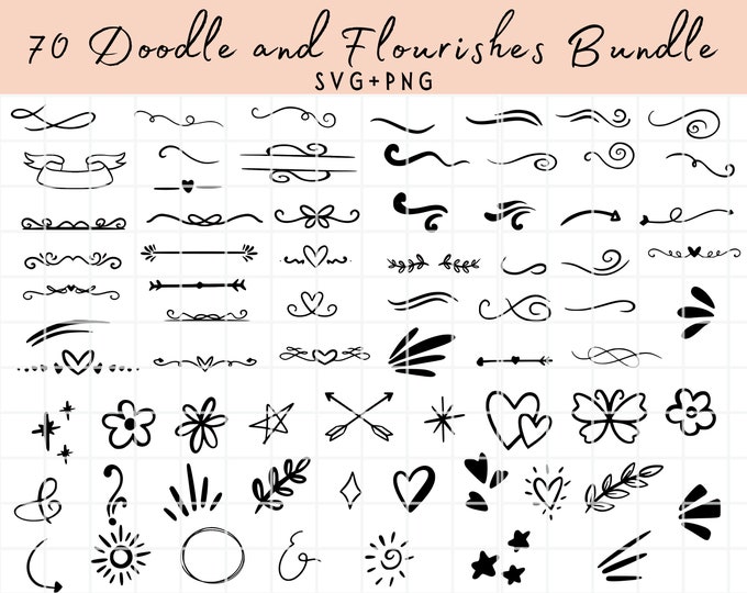 Doodle Elements Svg Bundle, Swashes Svg, Hand Drawn Doodle Elements ...