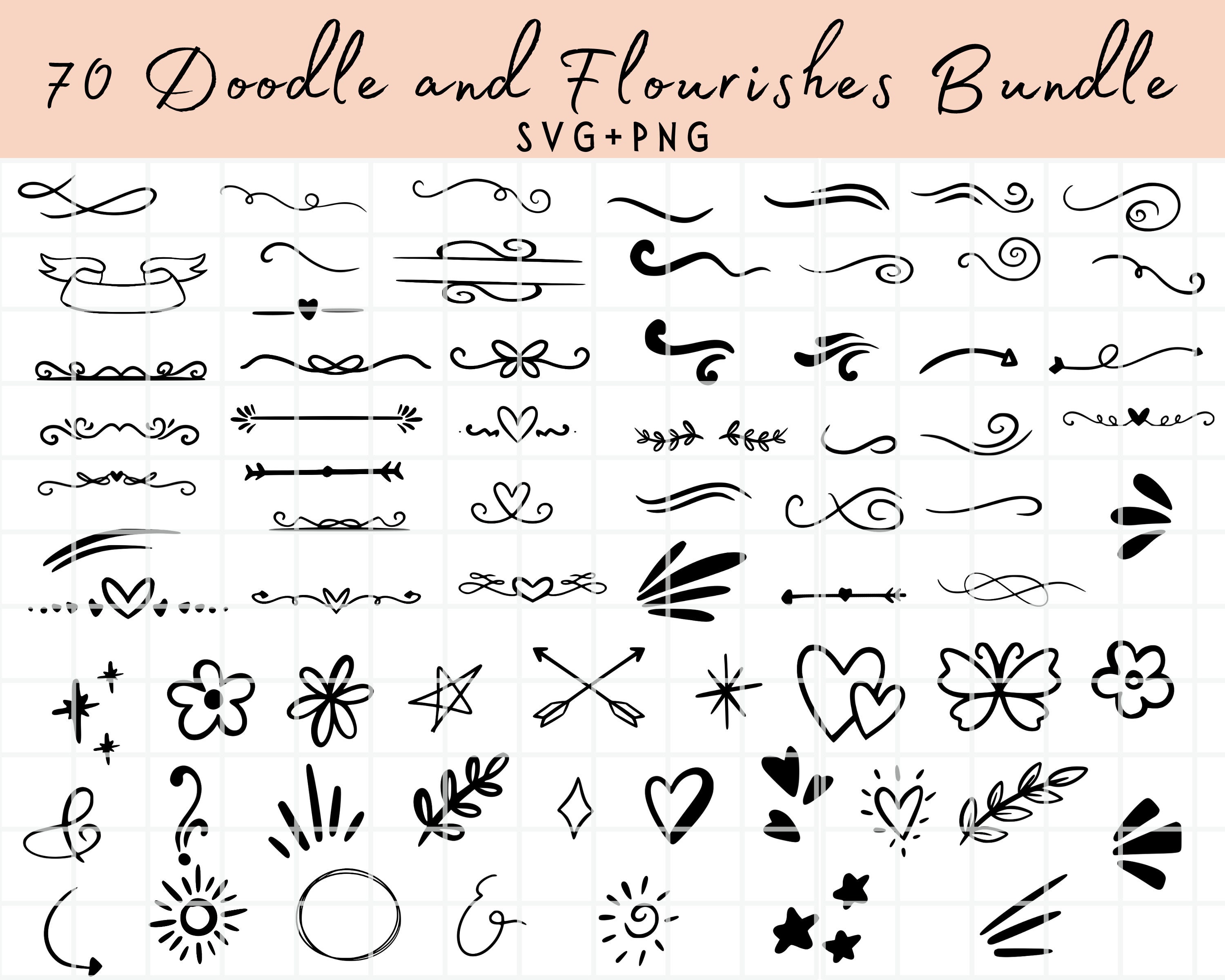 Doodle Elements Svg Bundle, Swashes Svg, Hand Drawn Doodle Elements ...