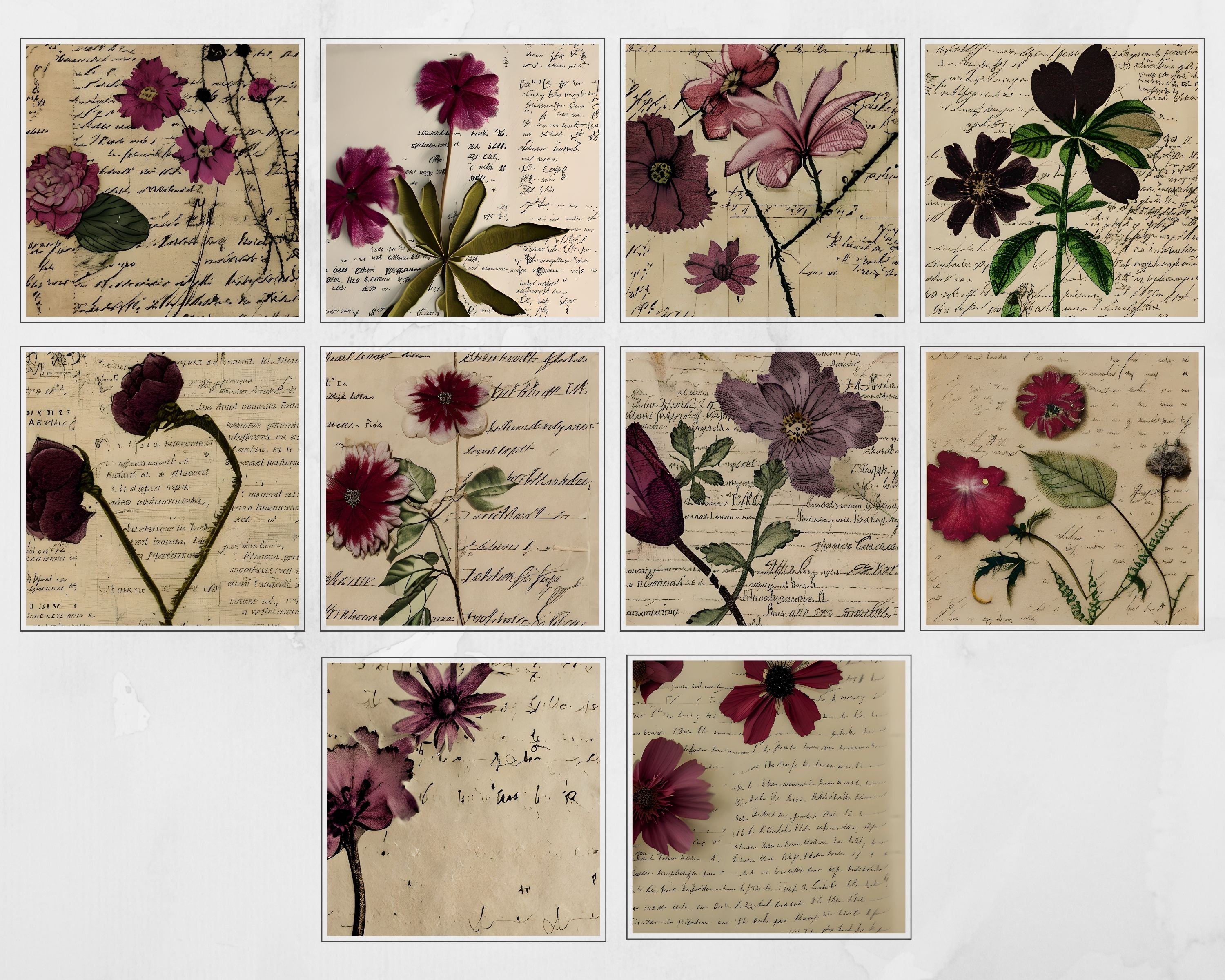 Pressed Flower Vintage Digital Paper, Vintage Textures, Antique Floral ...