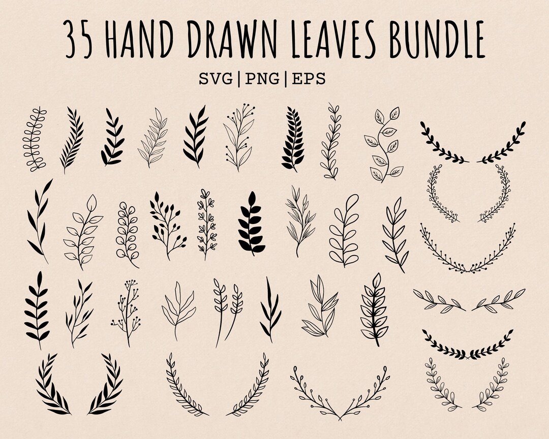 35 Leaves SVG Bundle, Hand Drawn Leaves SVG, Plant Svg, Paper Leaves ...