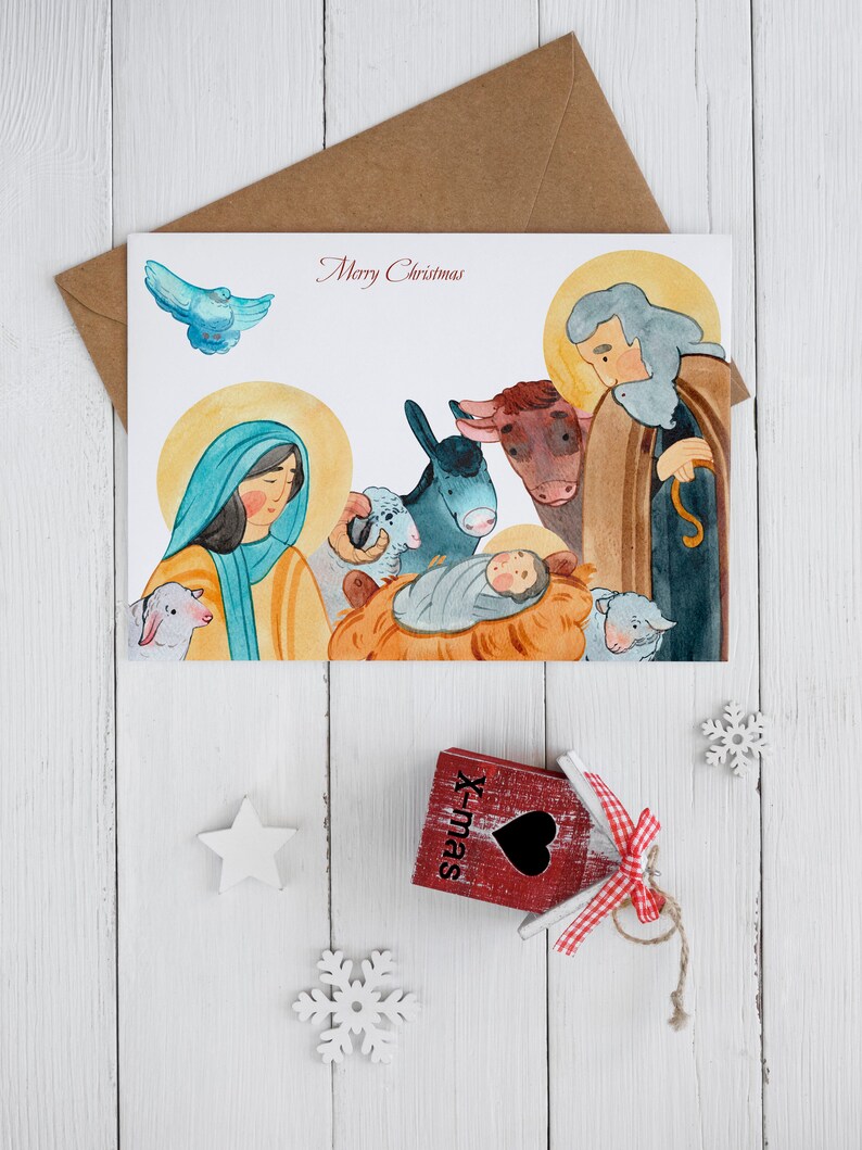 A Set of Christmas Nativity Cards Digital Download, Hand-drawn ...