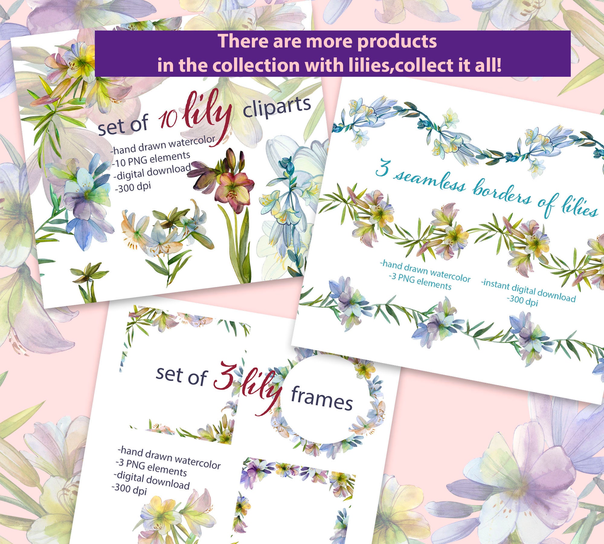 Lily Seamless Border PNG, Instant Digital Download, Hand Drawn ...