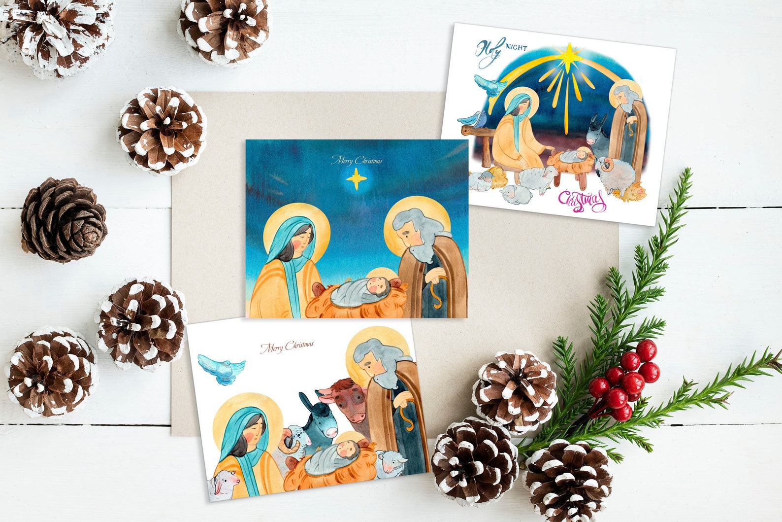 A Set of Christmas Nativity Cards Digital Download, Hand-drawn ...
