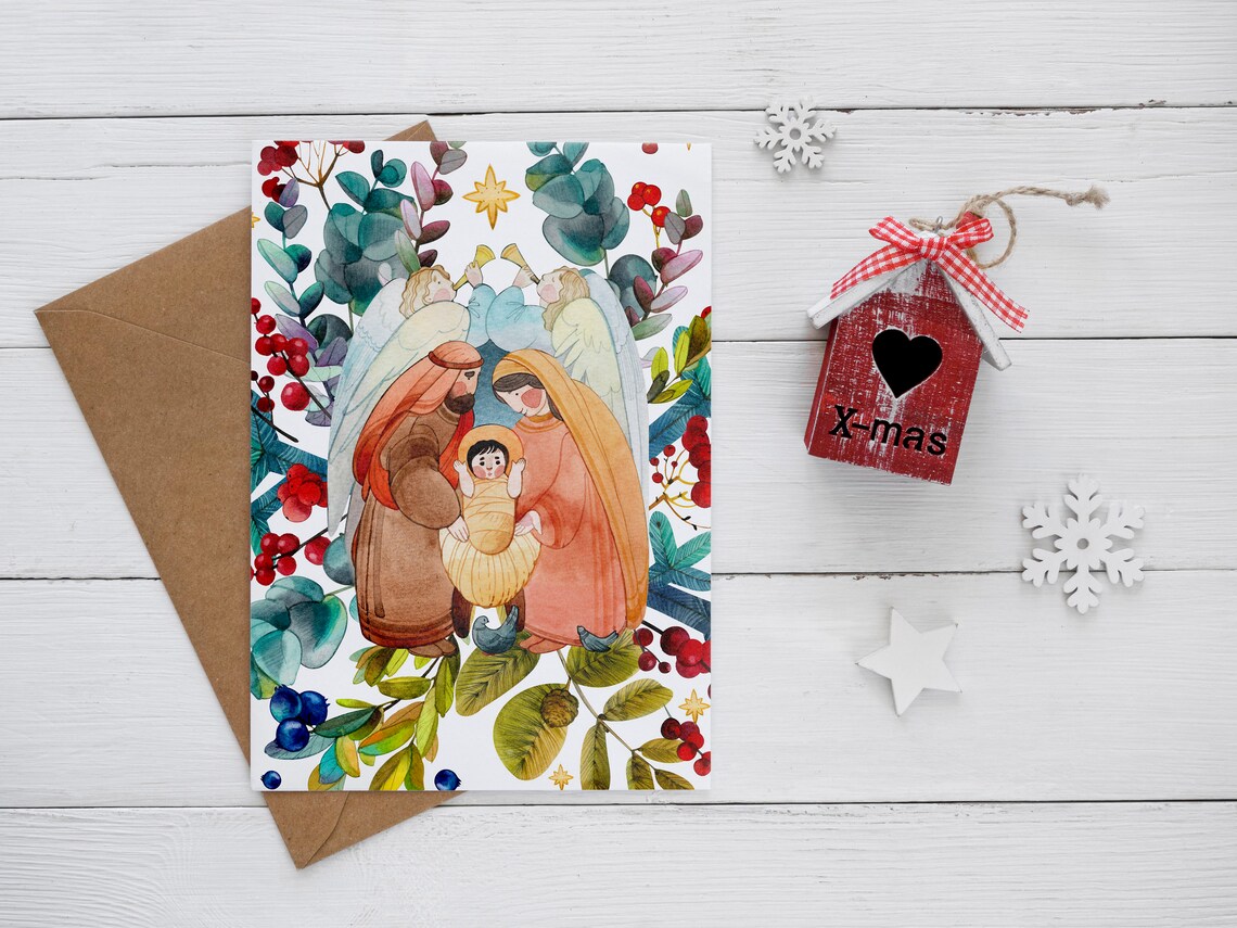 Christmas Nativity Cards Pack Printable Hand-drawn Christian - Etsy