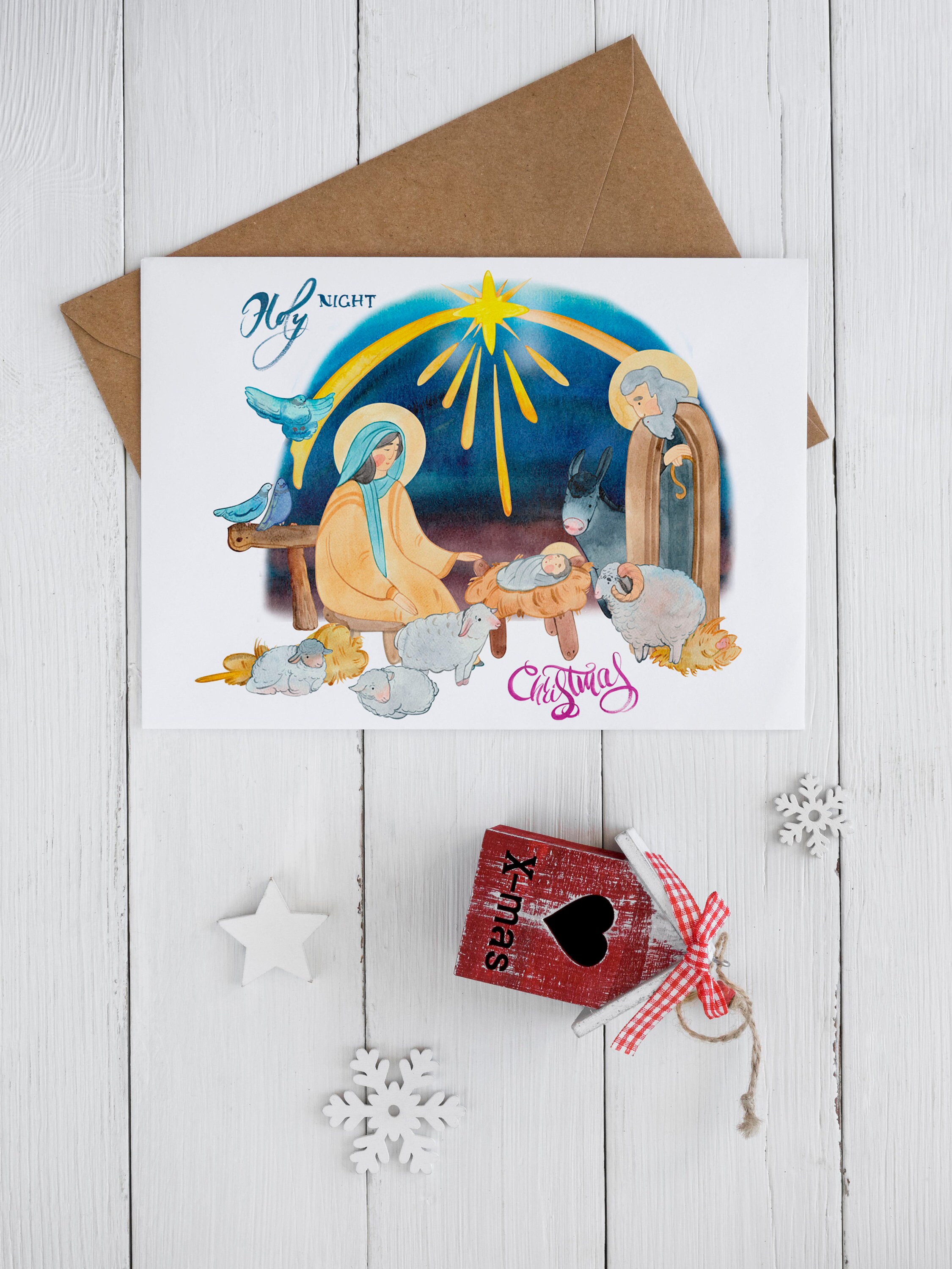 A Set of Christmas Nativity Cards Digital Download, Hand-drawn ...