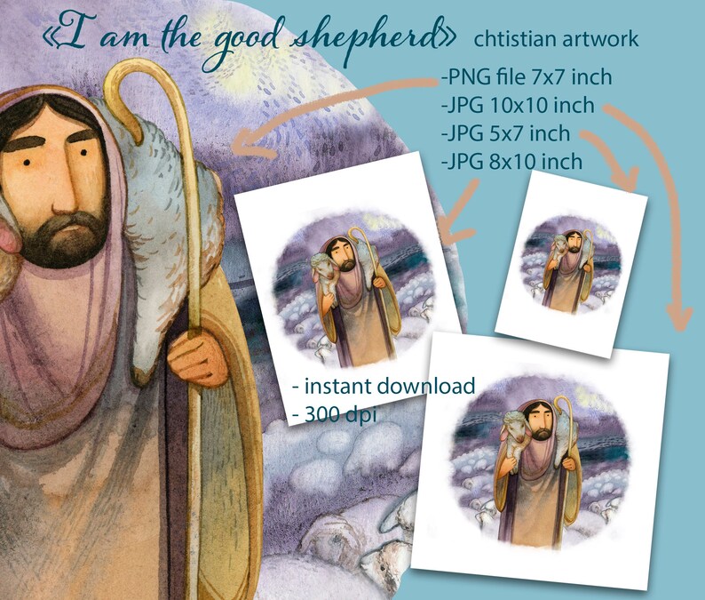 I Am the Good Shepherd Christian Artwork, Digital Download Card, Poster ...