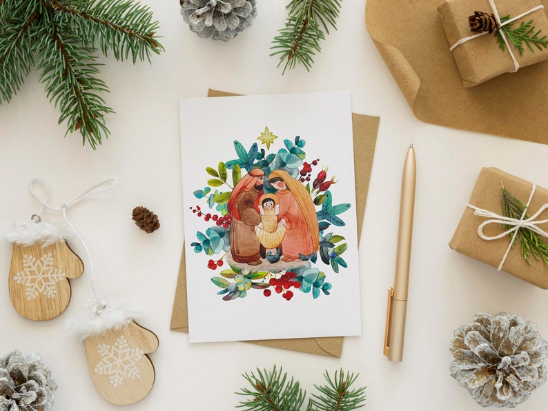 Christmas Nativity Cards Pack Printable Hand-drawn Christian - Etsy