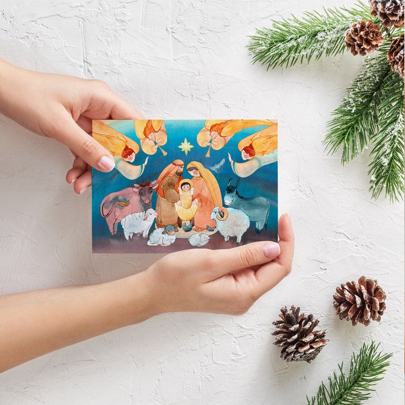 A Set of Christmas Nativity Cards, Prints Digital Download, Hand-drawn ...