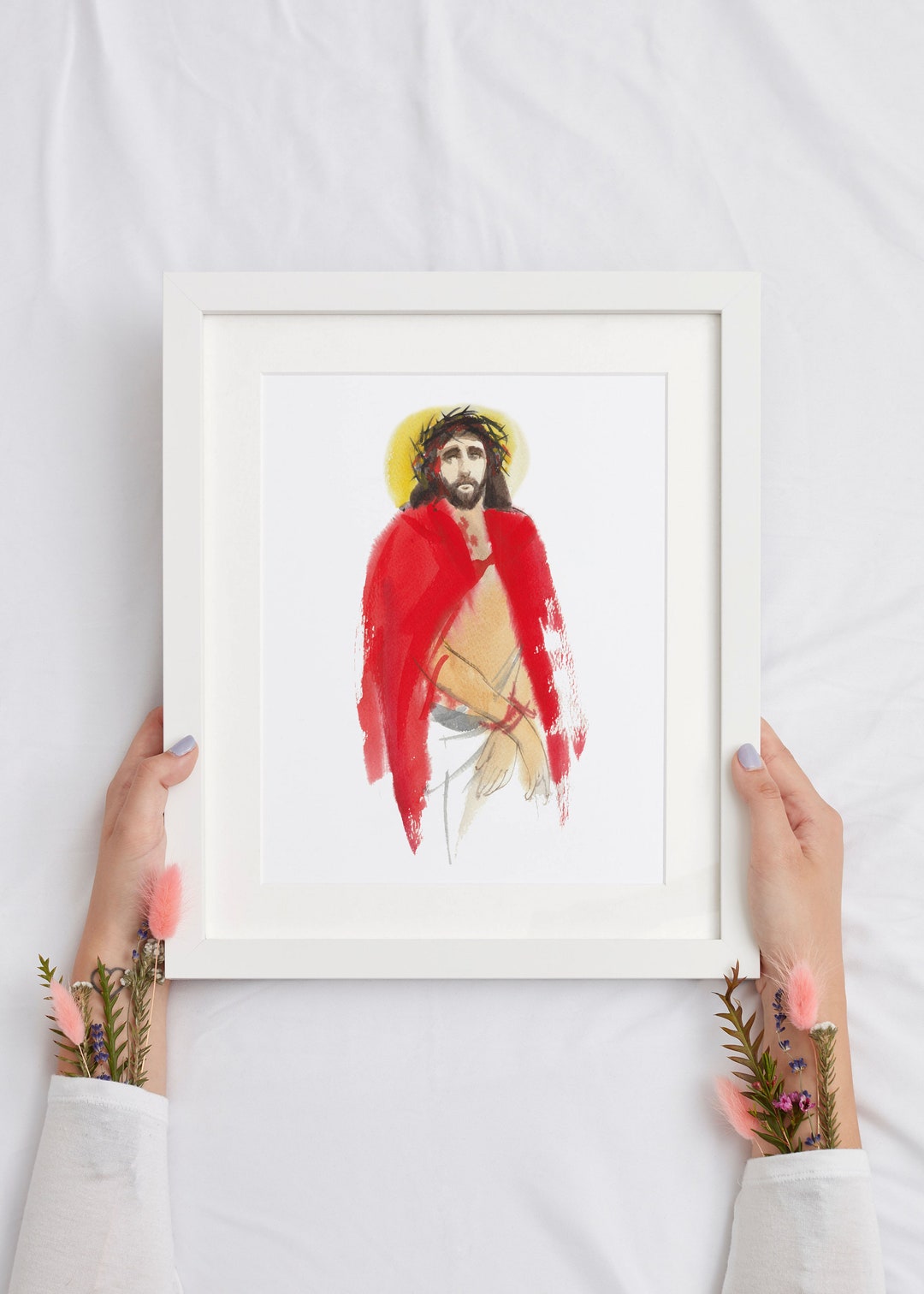 Watercolor Hand Drawn Illustration of Jesus Christ Wearing the Purple ...