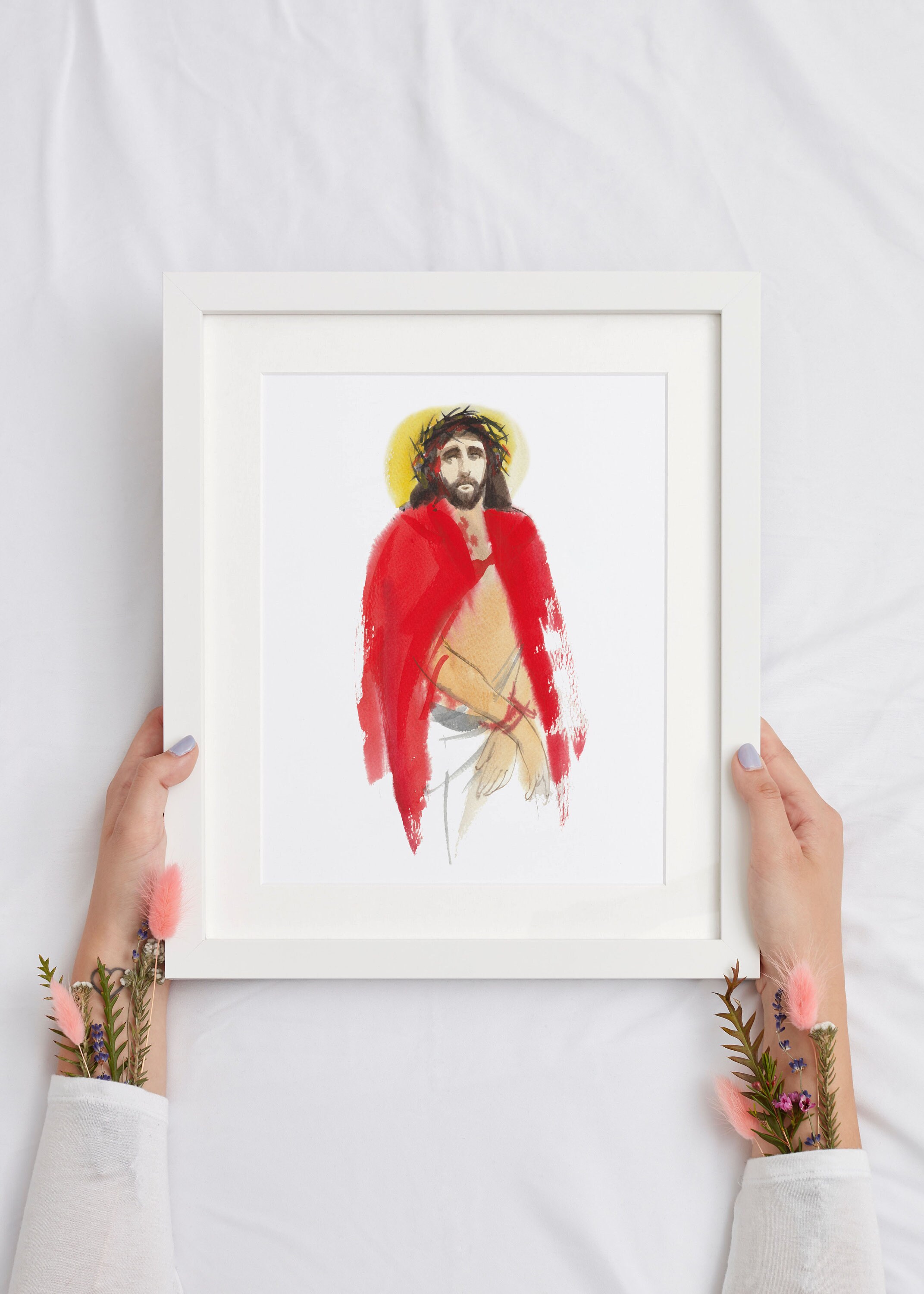 Watercolor Hand Drawn Illustration of Jesus Christ Wearing the Purple ...