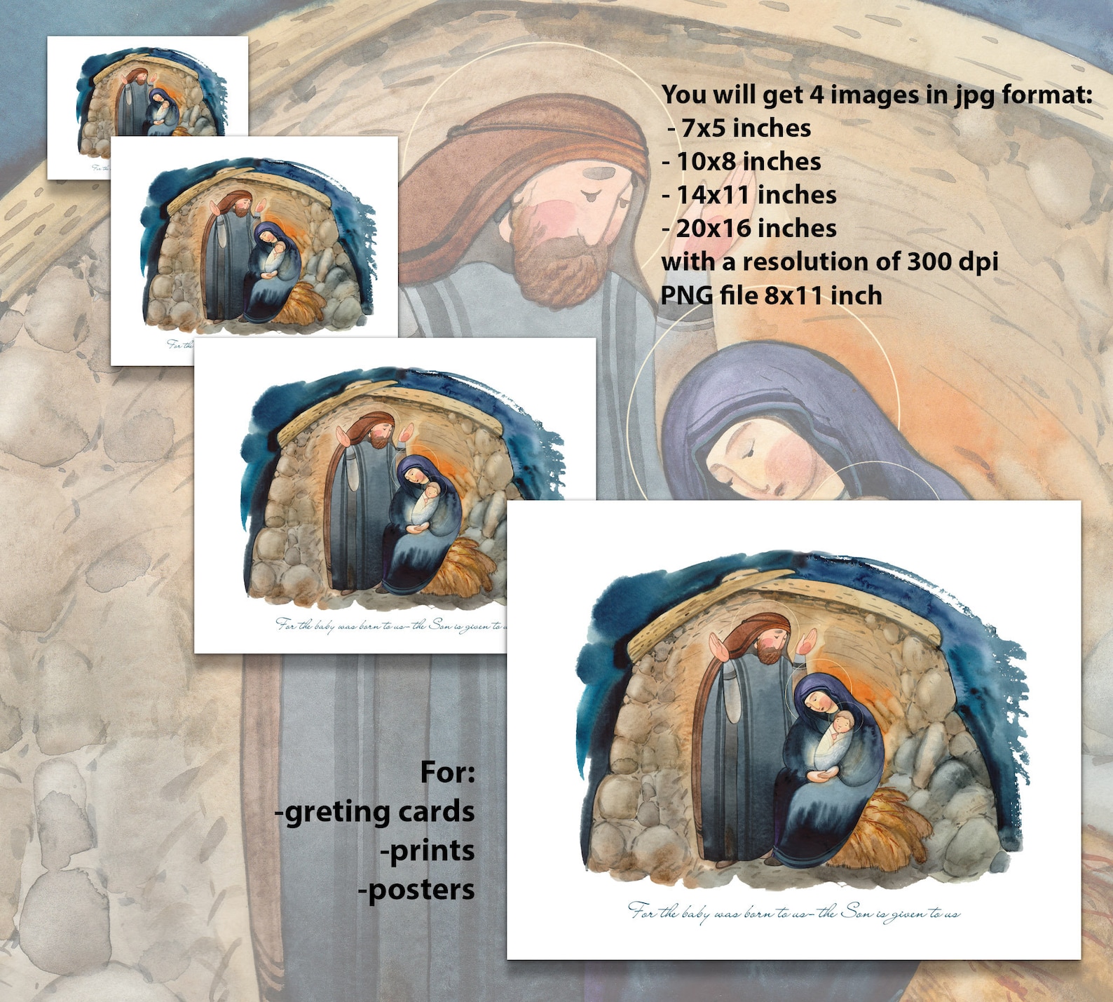 Christmas Nativity Scene, Christian Card, Poster, Print: Digital ...