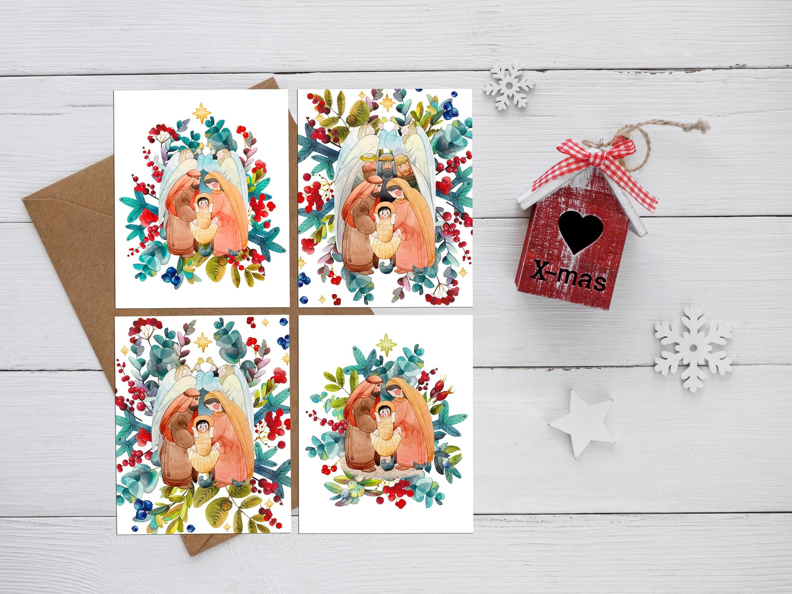 Christmas Nativity Cards Pack Printable, Hand-drawn Christian Cards ...