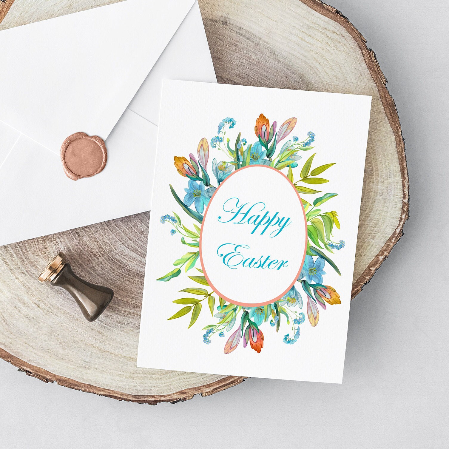 Easter Floral Wreath Clipart, Watercolor Easter Card Printable, Happy ...