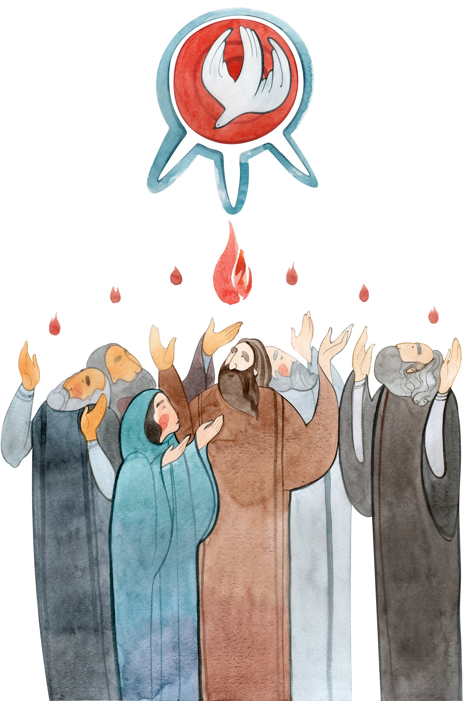 Watercolor Hand Drawn Illustration Pentecost Digital | Etsy