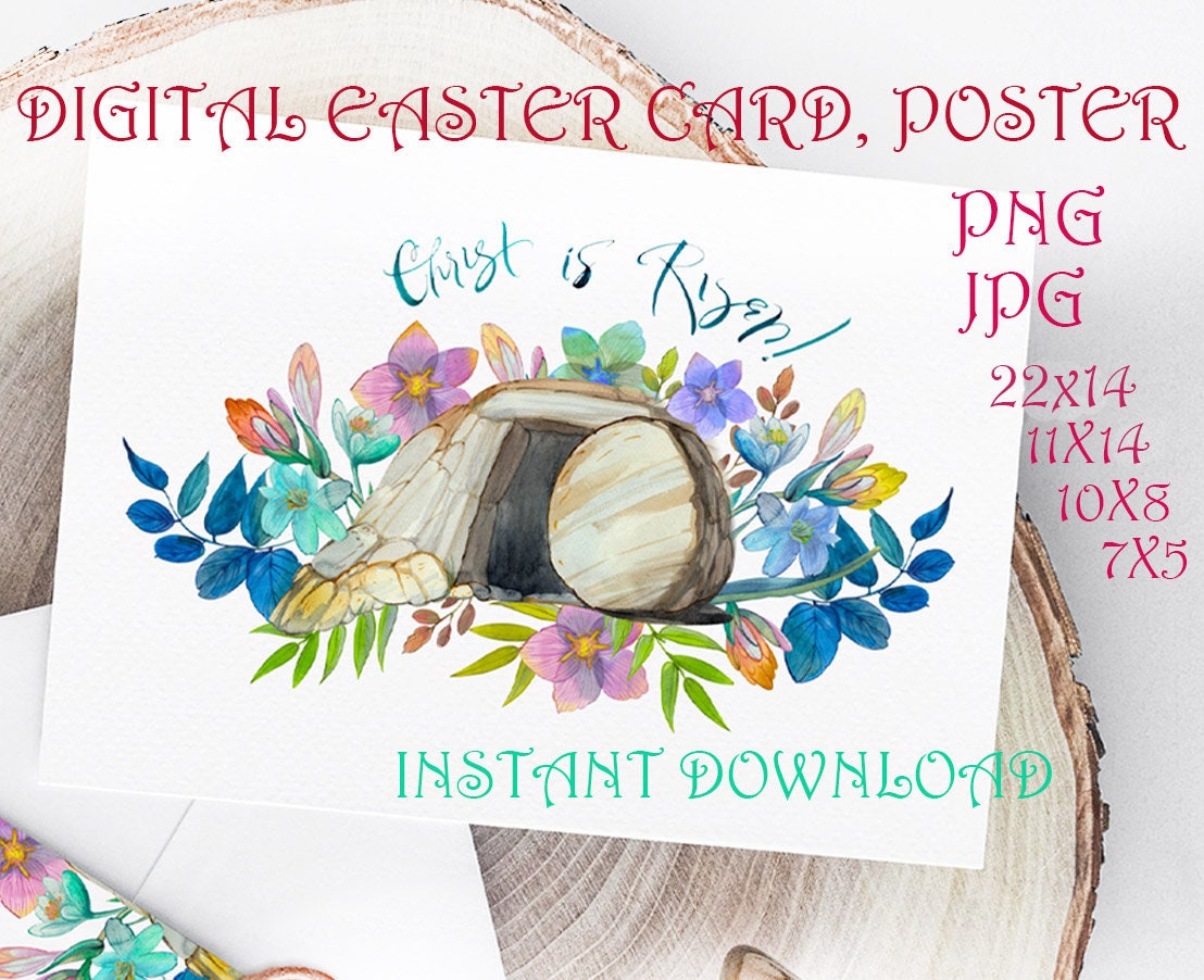 Easter Hand Drawn Watercolor Poster Card Clipart - Etsy