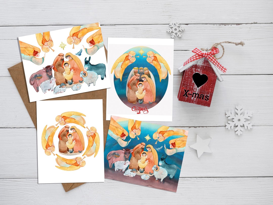 A Set of Christmas Nativity Cards, Prints Digital Download, Hand-drawn ...