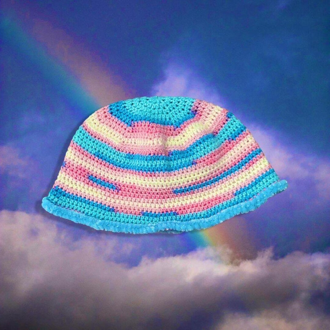 Trans Flag Crochet Bucket Hat, Sun Hat, Transgender Pride, Fuzzy Hat ...