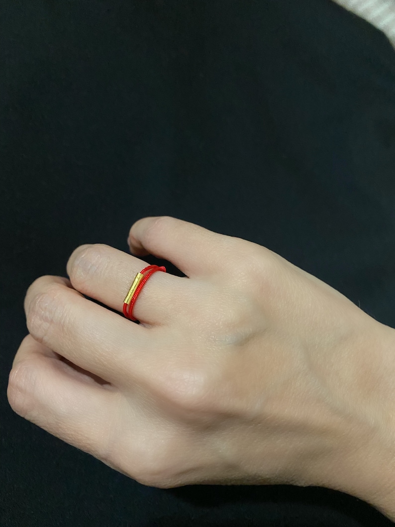 Handmade 18K Gold Plated Red Silk String Ring | Unique Design ...