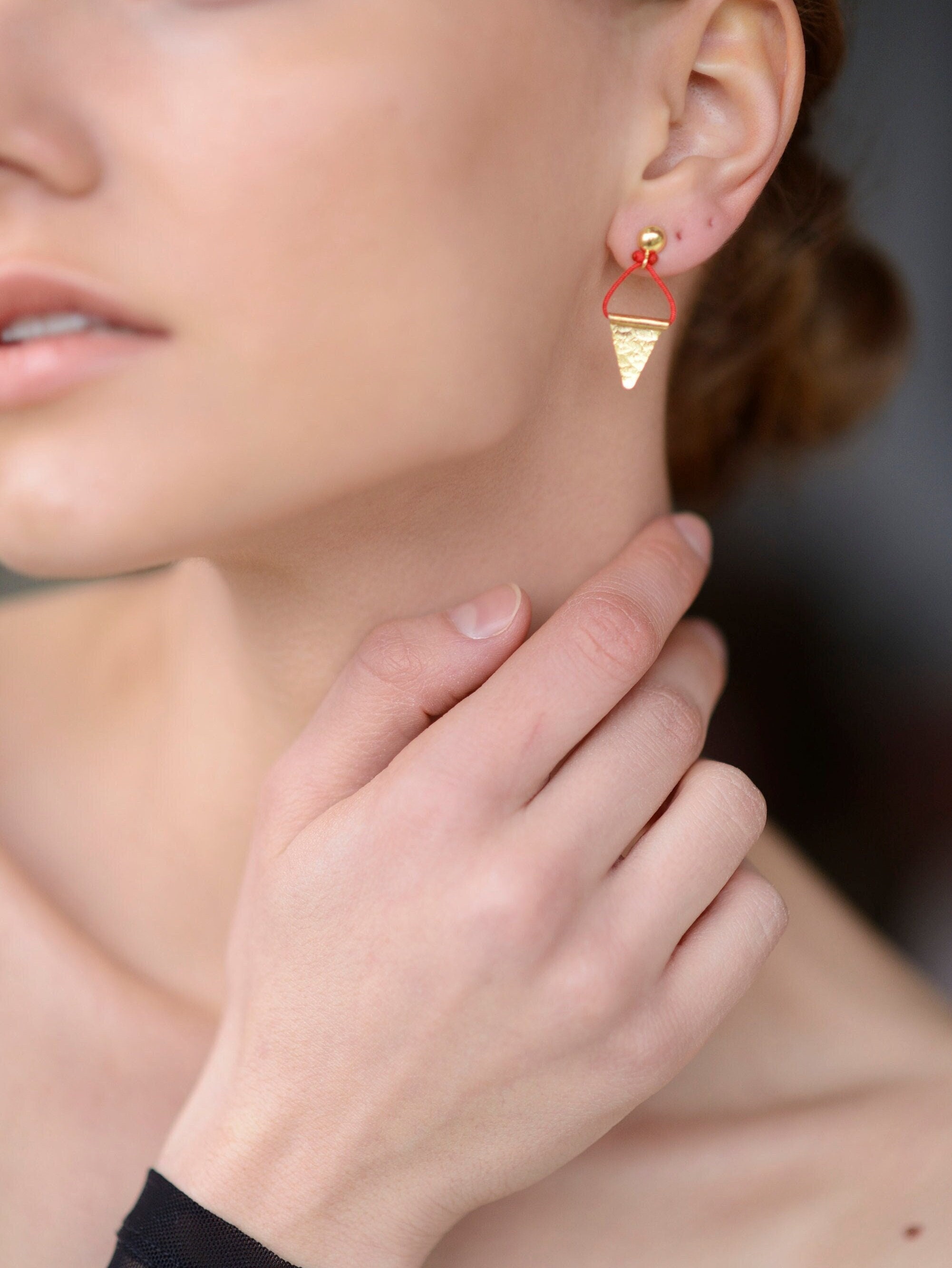 Handmade 18K Gold Plated Red Silk String Earring red Silk String ...