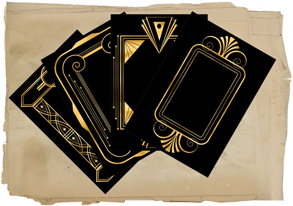 Gold Art Deco Frame Prints on Black Background Art Deco - Etsy