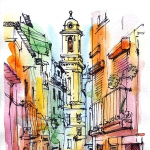 Lisbon Print, Travel Sketch, Lisbon Cityscape, Watercolor Painting, Art ...