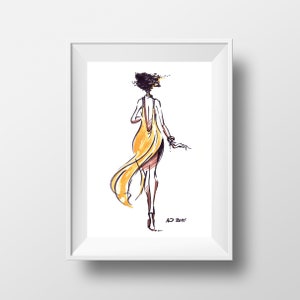 Woman in Yellow Print, Female Shape Art, Woman Illustration, Female ...