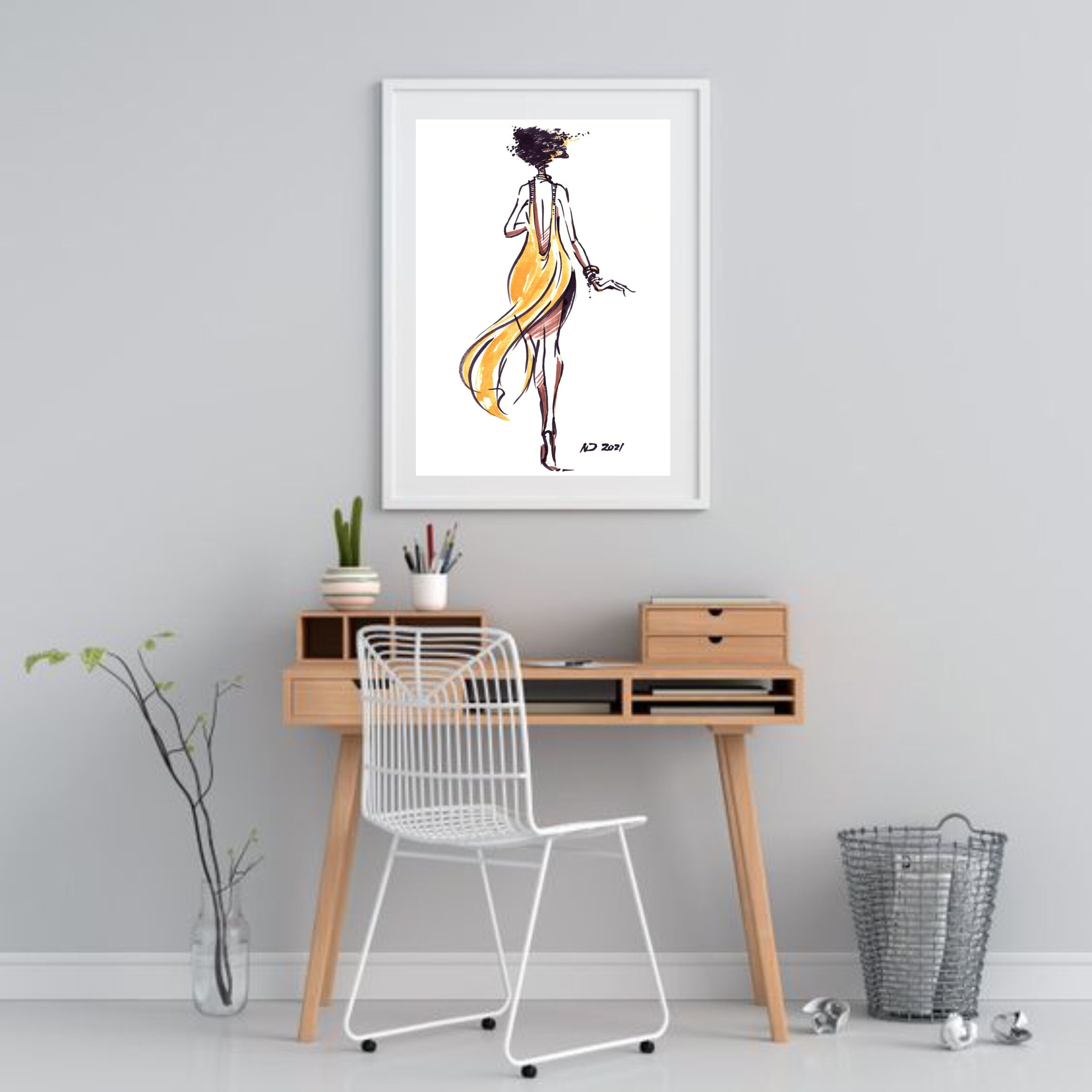 Woman in Yellow Print, Female Shape Art, Woman Illustration, Female ...